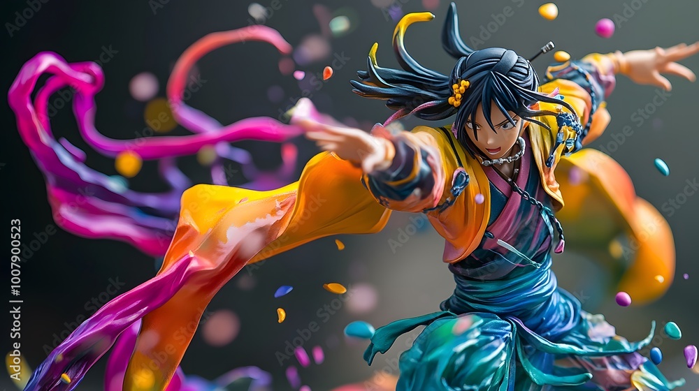 Anime figure with vibrant colors in a dynamic action pose adjustable ...