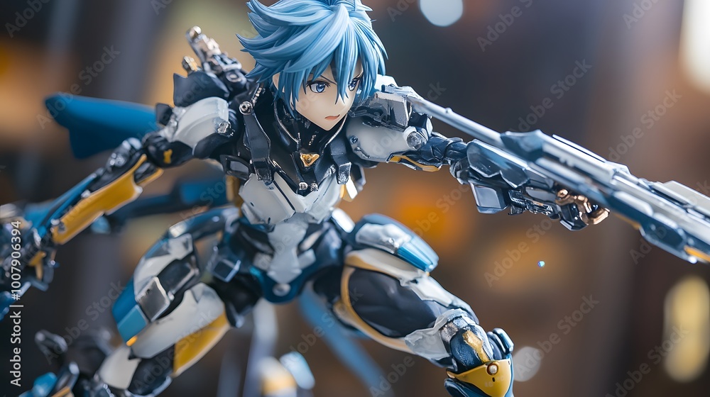 Anime figure in a dynamic pose with flexible joints and detailed ...