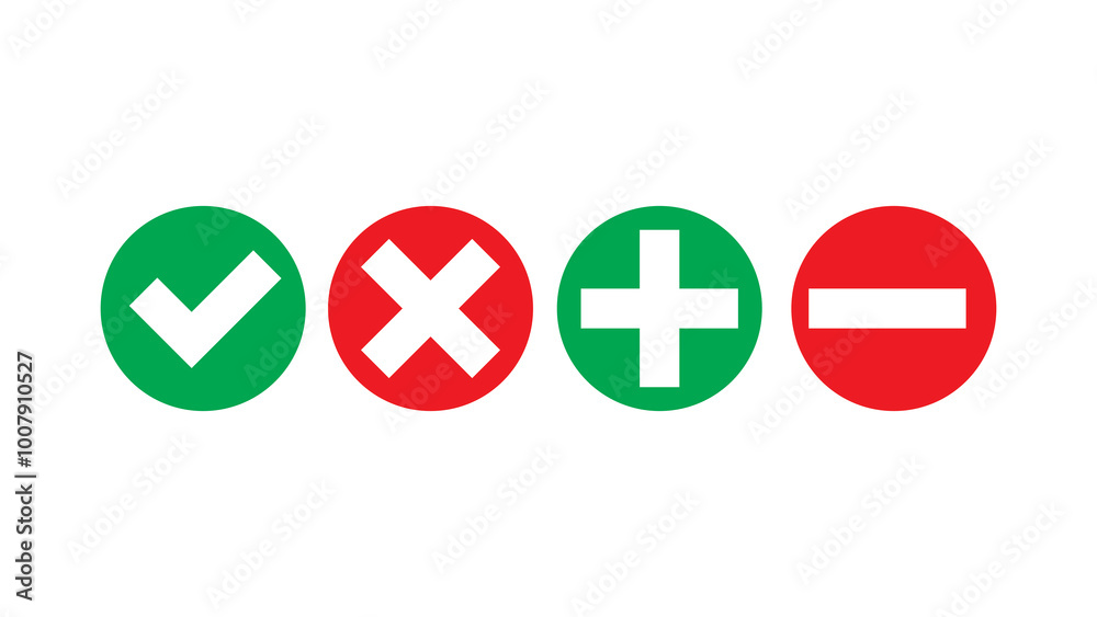 check mark cross plus and minus button icon Stock Illustration | Adobe ...