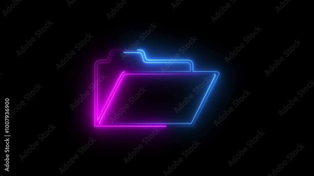 Neon glowing mobile device folder icon animated on black background ... Neon glowing mobile device folder icon animated on black background ...
