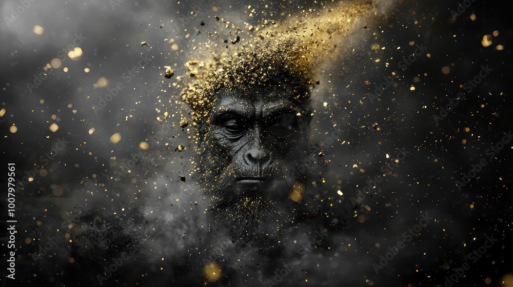 Majestic Monkey King in Golden Battle - Mythical creature fighting with ...