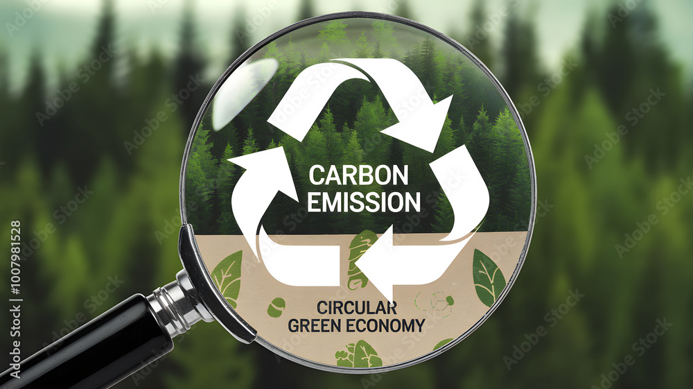 Magnifying Glass Highlighting Carbon Emission Reduction and Circular ...