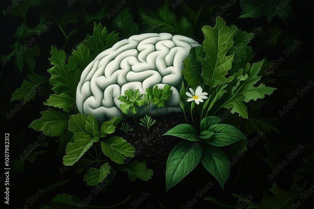 Abstract art showing the brain as a garden, with mindset as the soil ...