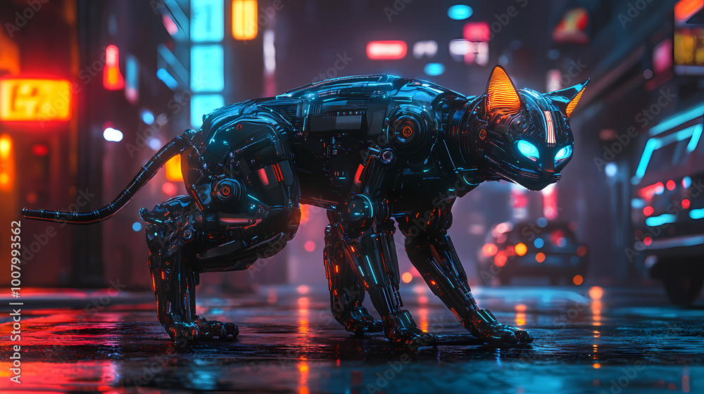 Photo & Art Print Robot cat overlord, octane render, cyberpunk, neo ...