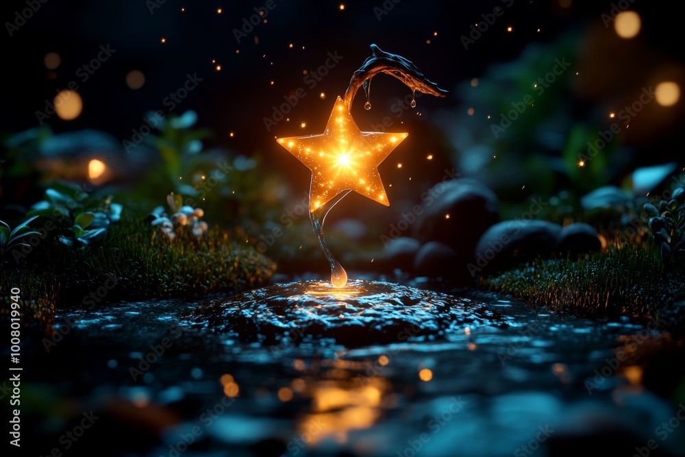 A teardrop turning into a glowing star as it falls, symbolizing the ...
