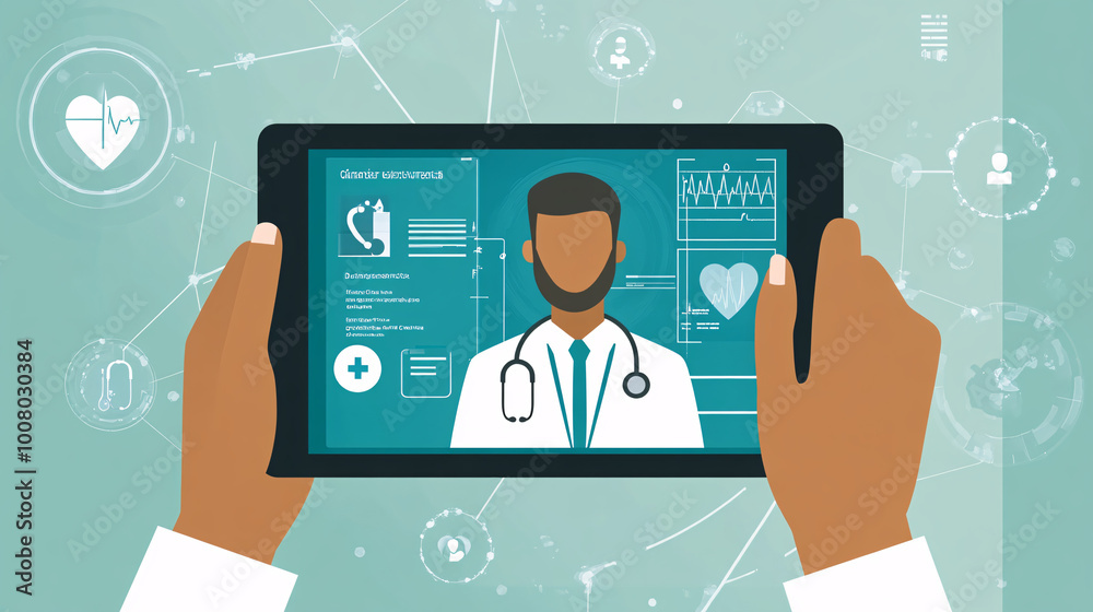 animated doctor on tablet, telemedicine, online healthcare, medical ...