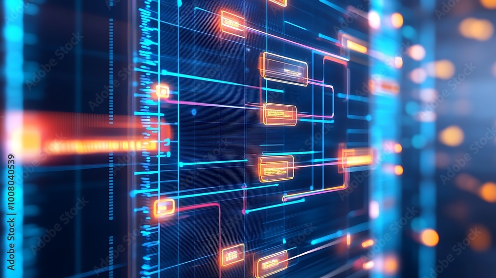 Futuristic digital data architecture with illuminated nodes. Ideal for ...