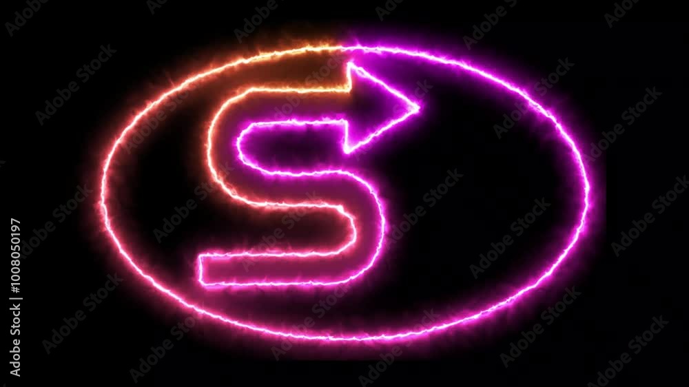 Neon Zigzag Arrow animated icon on black background. Glowing animated ...
