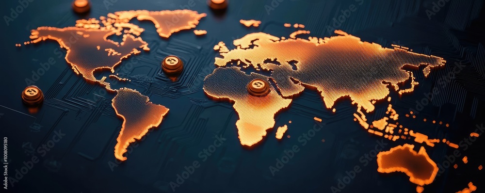 Stylized world map illustration with a glowing effect, perfect for ...