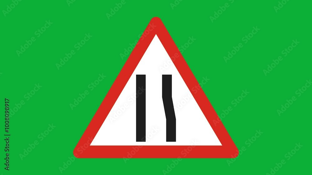 Road narrows traffic sign. Set of warning road signs informs narrowing ...