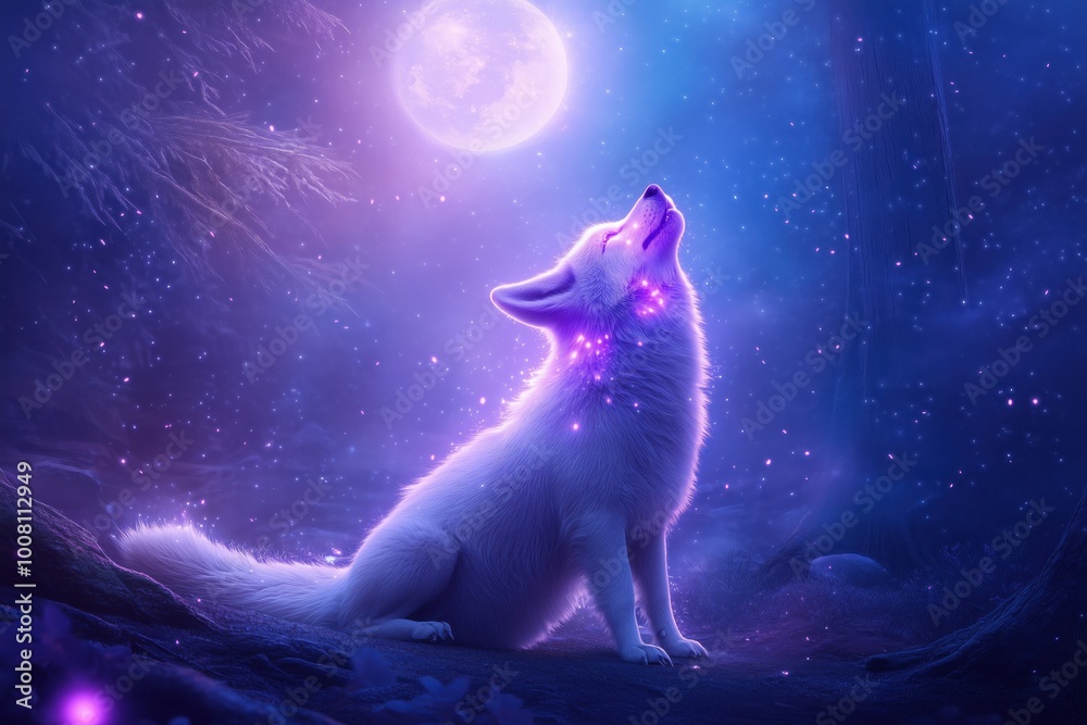 Mystical Moonlight Wolf: A majestic white wolf bathed in ethereal light ...