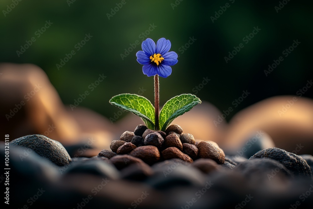 Hyper-realistic image of a single wildflower growing between rocks ...
