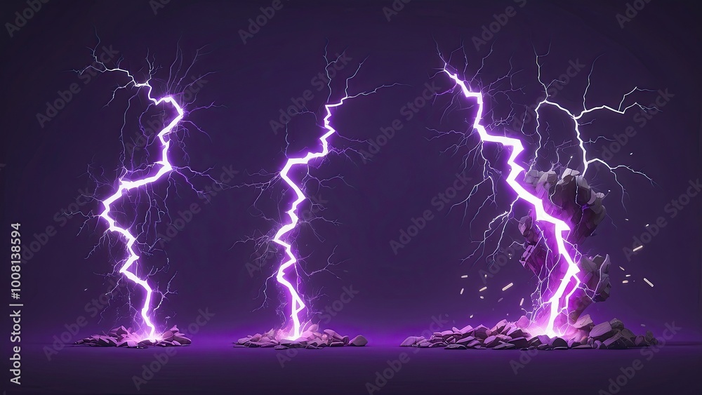 Vector animation of thunderbolt strikes, featuring purple lightning and ...
