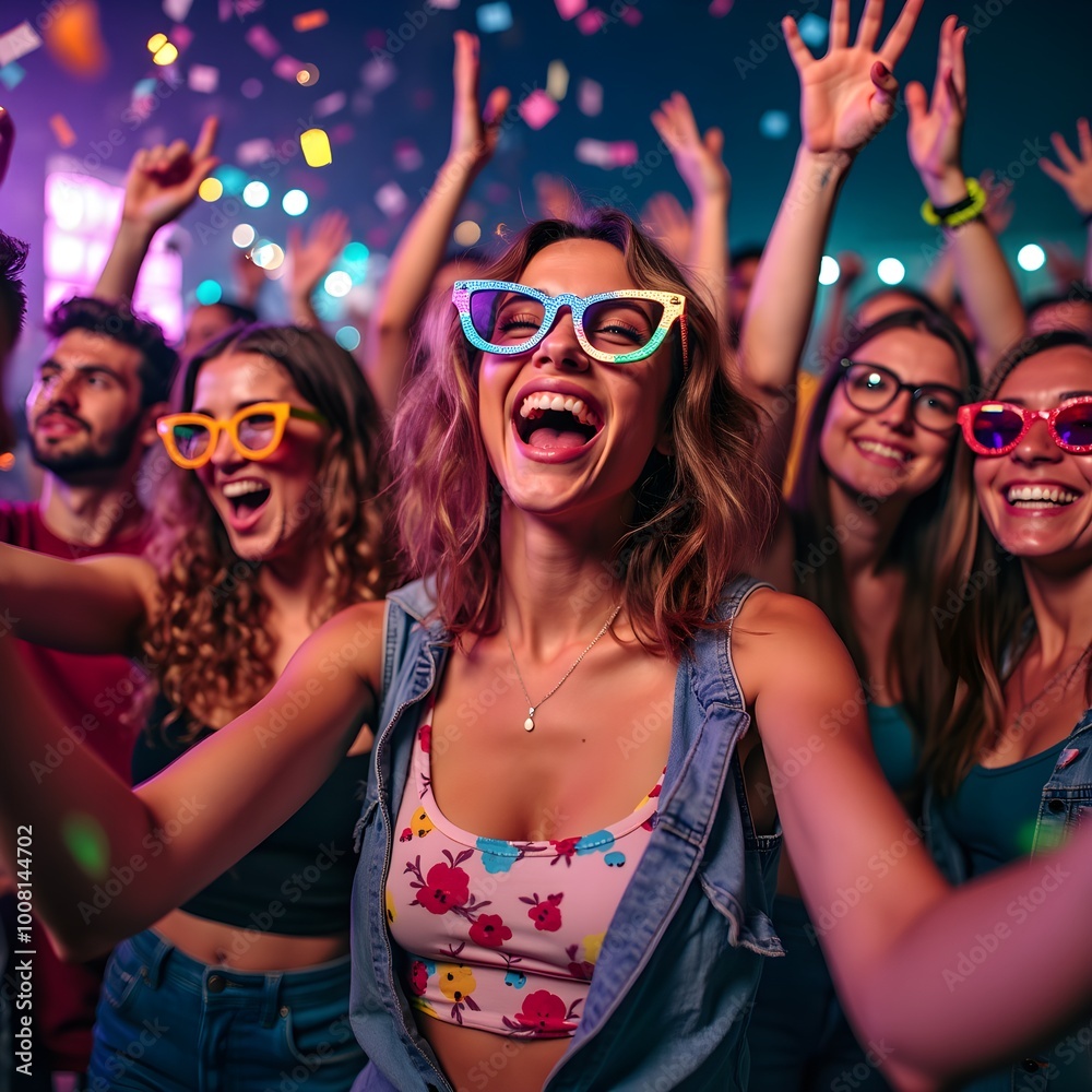 Girls and boys in the nightclub having a great time, Dancing into the ...