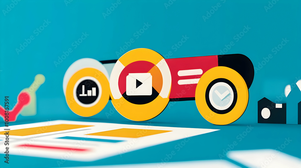 3D Illustration of a Conceptual Workflow with Circular Icons ...