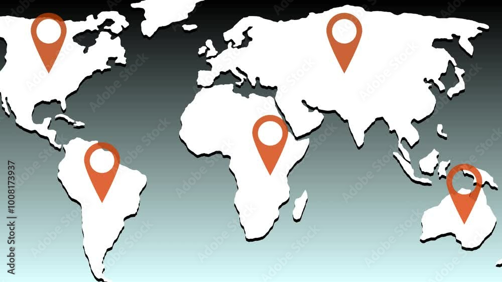 World Map with Location Icon Animation - 4K Visual. Stock Video | Adobe ...