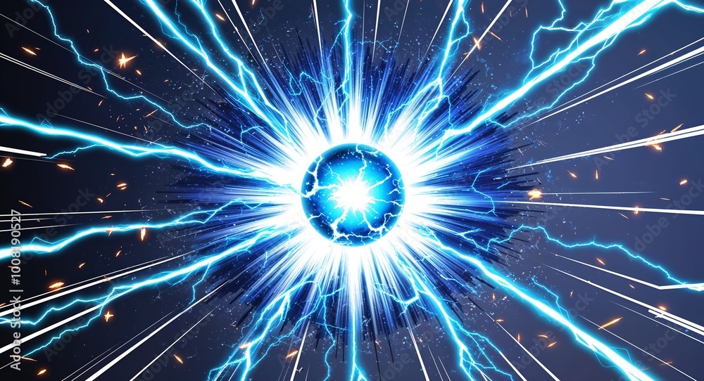 Electric blue energy bursts with radiant sparks effects in ...