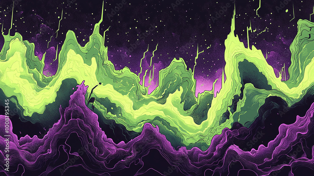 Sharp sonic booms illustrated as neon green and purple waves, with ...