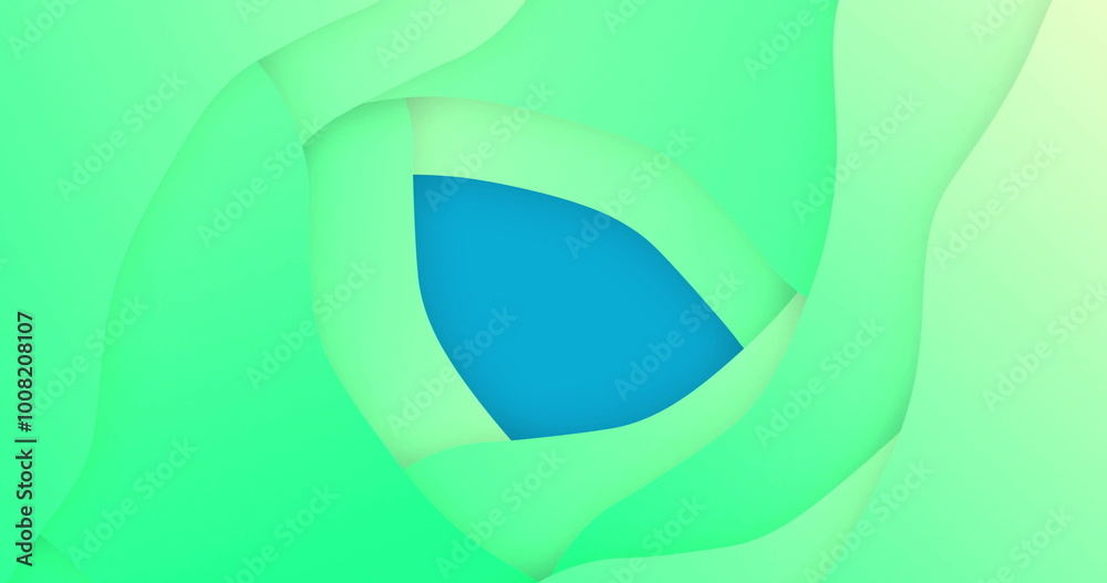 Image of morphing blue abstract shape moving on layered green ...