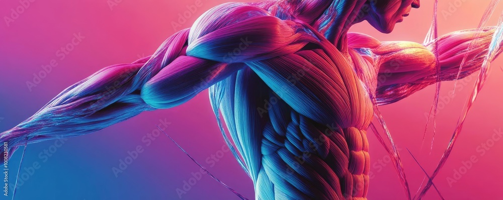 Vibrant illustration of human anatomy highlighting muscular structure ...