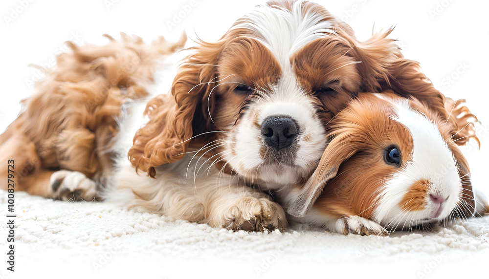 Animals together. Real pet friends. Rabbit dog guinea pig animal ...