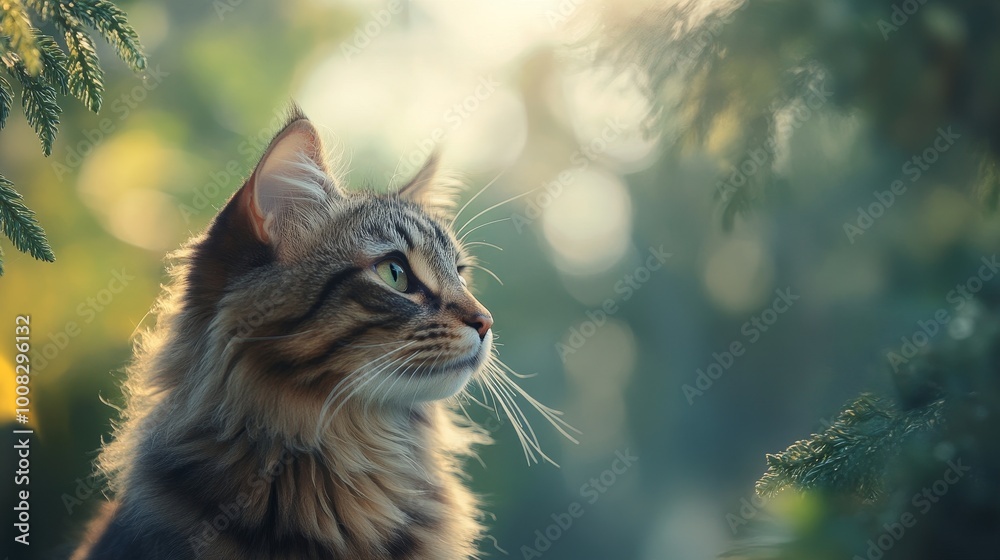A captivating real-life photo of a cat in a serene and natural setting ...