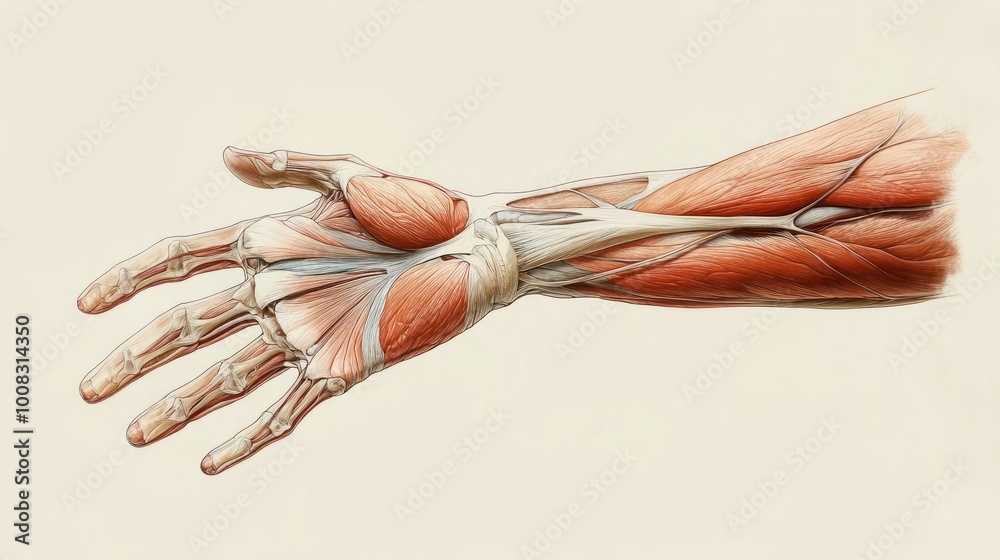 Detailed anatomical illustration of the human forearm and hand ...