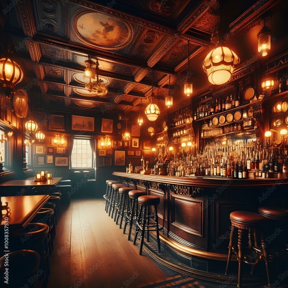 atmospheric vintage pub interior richly detailed britishstyle bar with ...