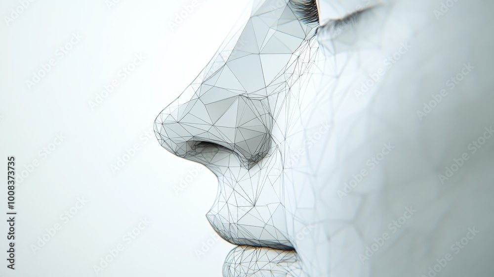 A polygonal wireframe illustration of the human nose for medical or design purposes. Stock ...
