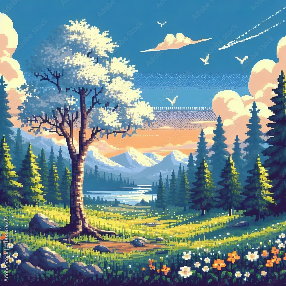 Pixel Art Nature Nature scenes converted into pixel art giving a Stock ...