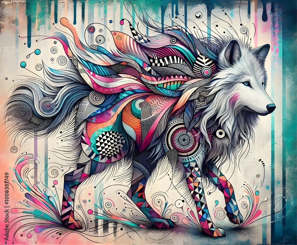 "Lobos Cósmicos: Espíritus de Colores" Stock Illustration | Adobe Stock