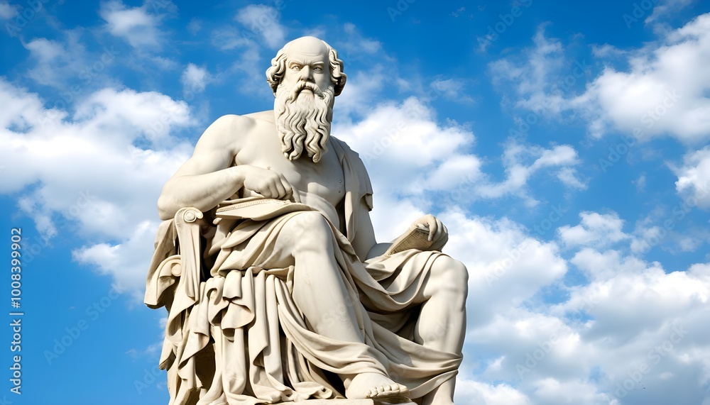 Thoughtful marble statue of Socrates, ancient Greek philosopher, set ...