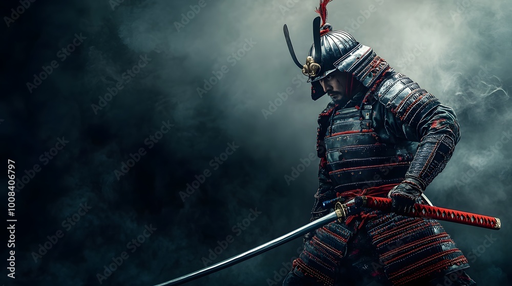 1. Samurai warrior figure with traditional armor and a katana standing ...