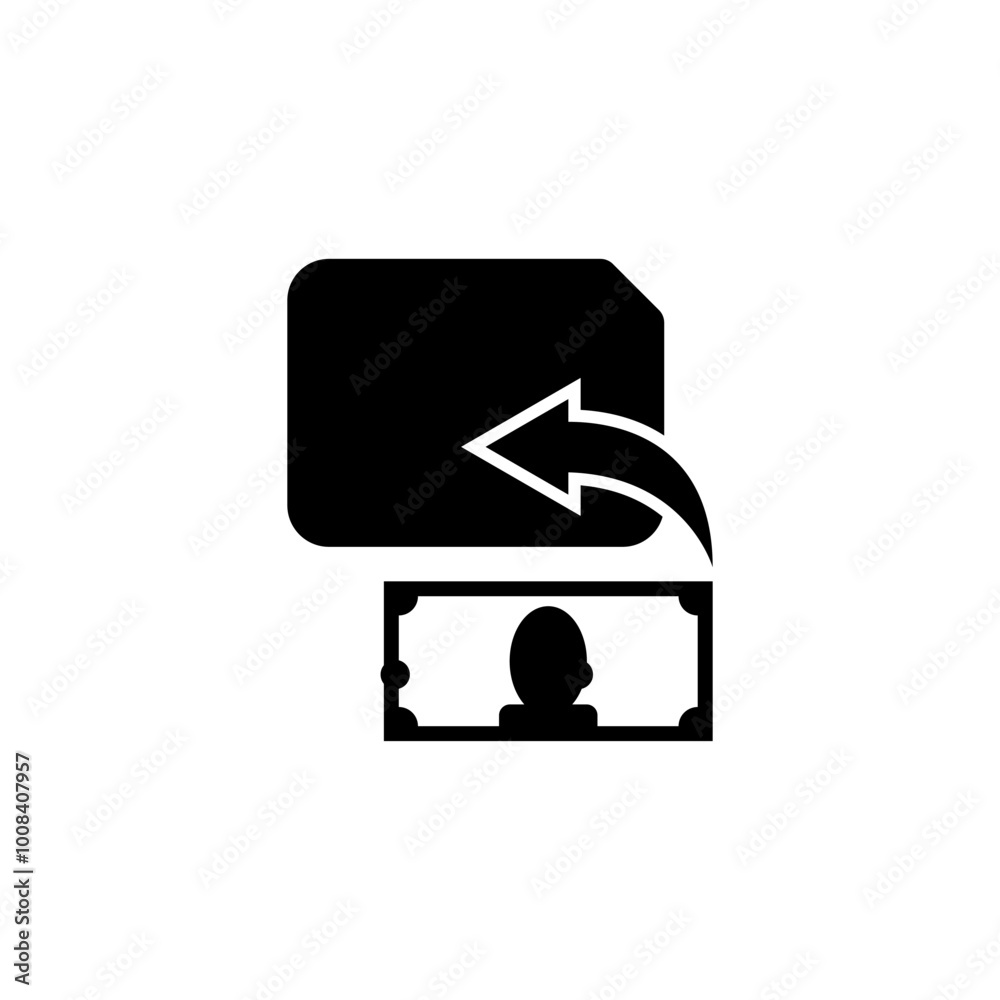 Simple black and white vector icon representing the transfer of funds ...