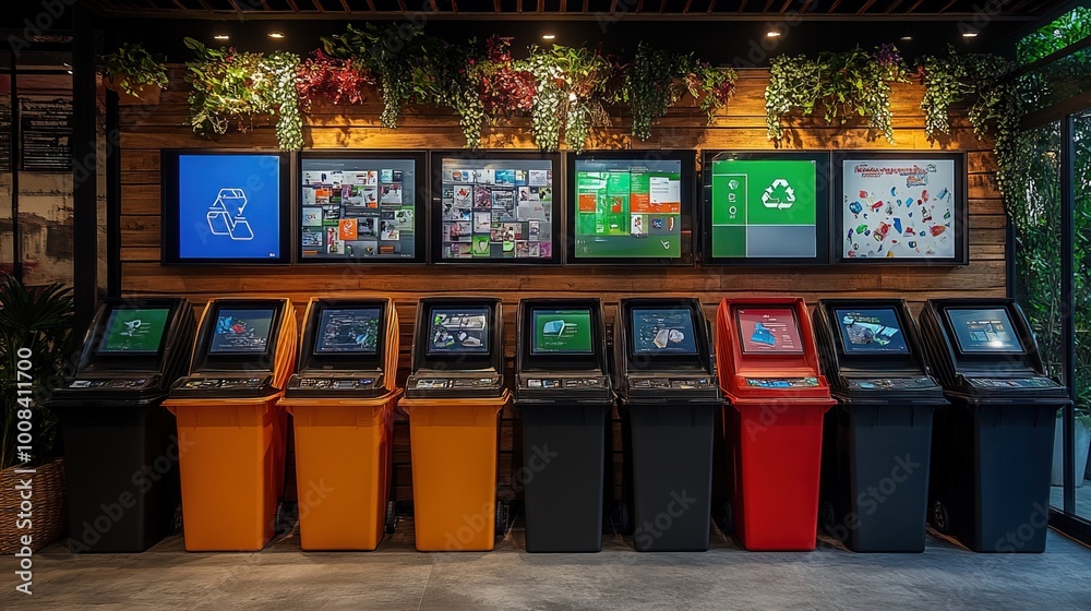 ภาพประกอบสต็อก Innovative smart waste management system display showing ...