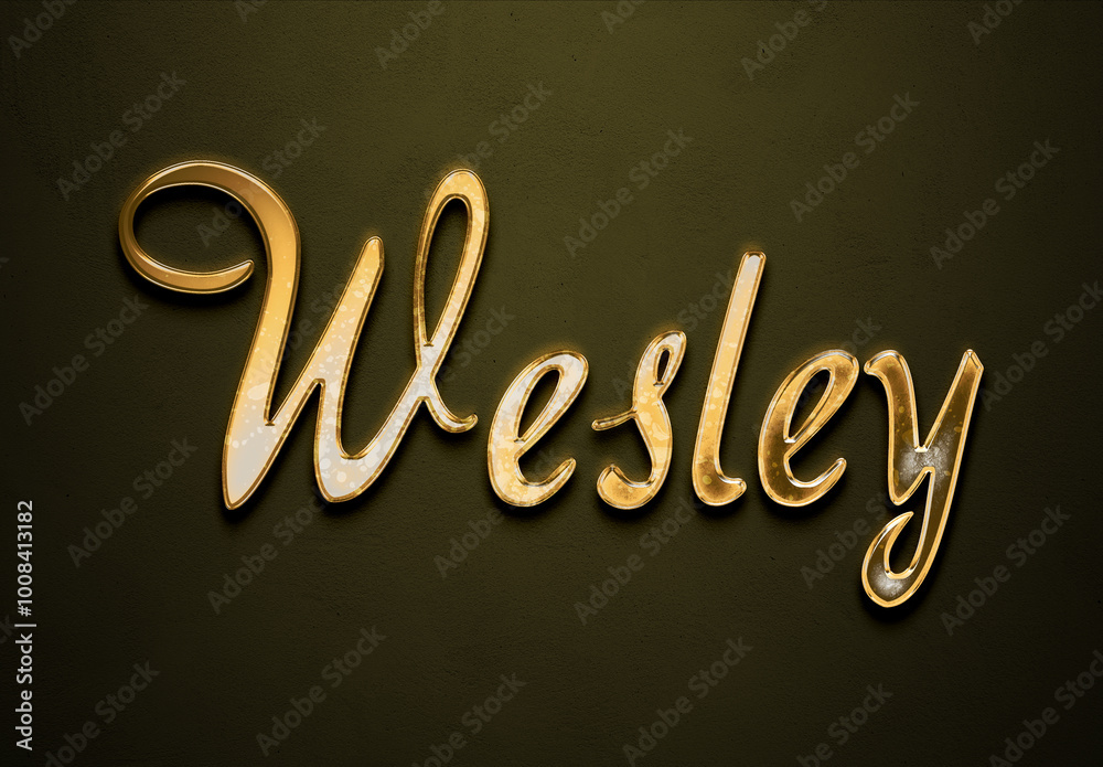 Old gold text effect of name Wesley with 3D glossy style Mockup. Stock ...