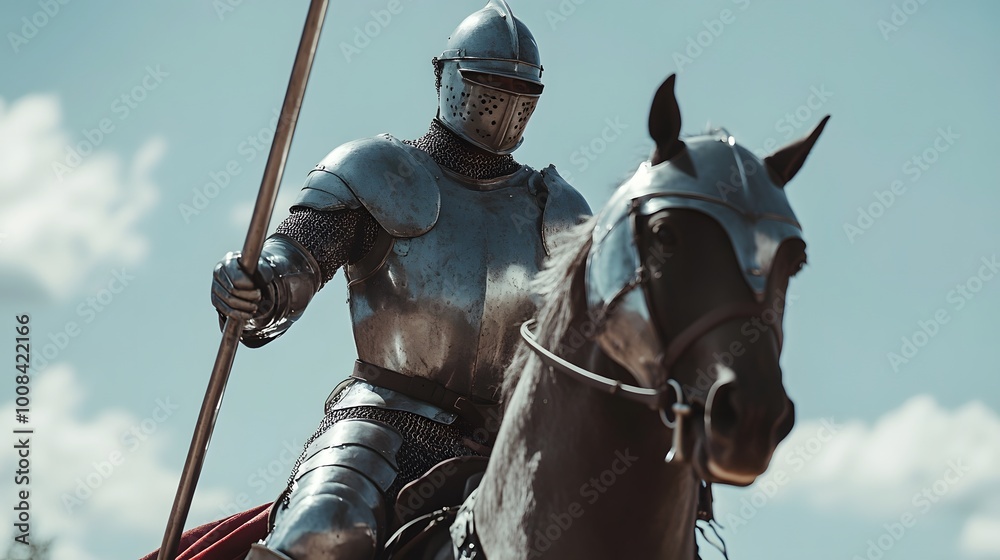 7. Knight figure in a jousting pose with a lance and horse armor Stock ...