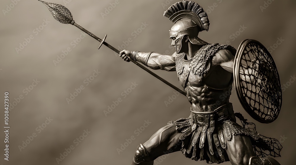 9. Roman gladiator figure in a fighting stance with a trident and net ...