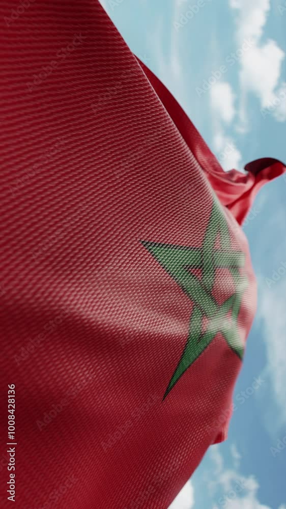 Wavy flag of Morocco blowing in the wind in slow motion. Waving ...