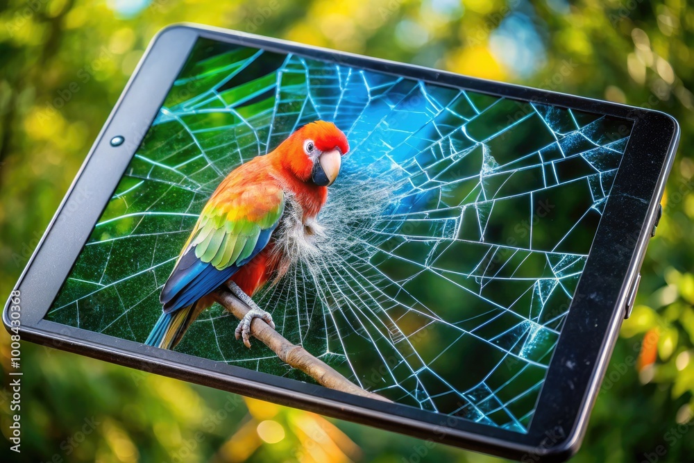 Cracked screen of a tablet device showcasing damage and potential ...