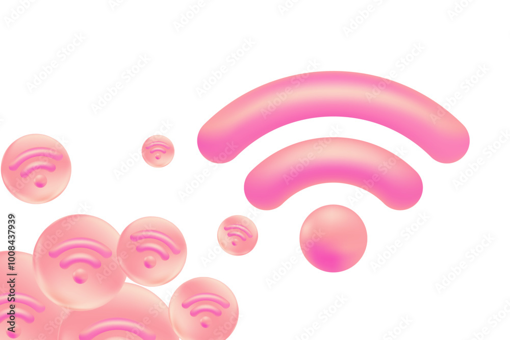 Cute 3D pink wifi icon, isolated transparent background, wireless free ...