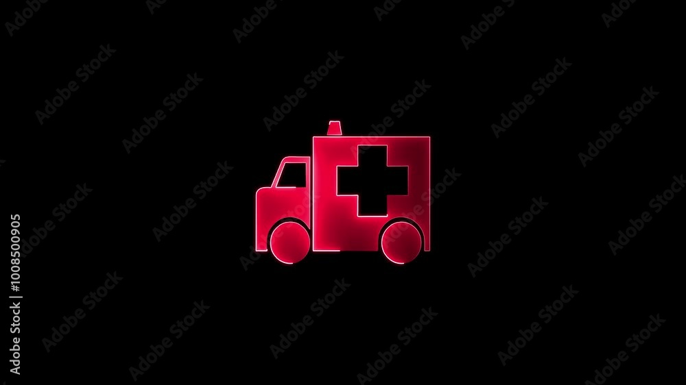Gowing neon ambulance icon red color animated black background ...
