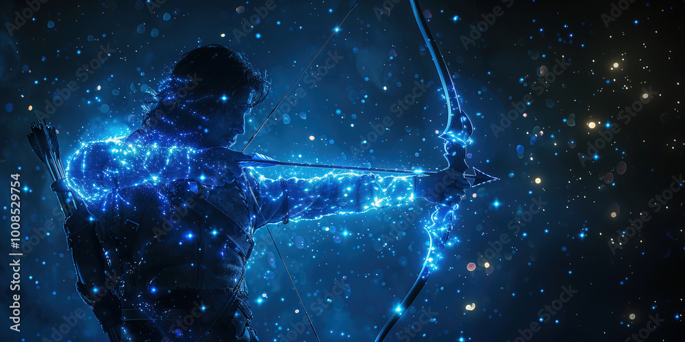 Sagittarius pulls string of bow with an arrow symbol of constellation ...