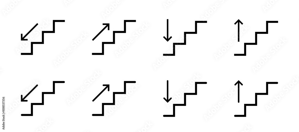 Stairs direction icon. Staircase sign. Up and down arrow direction ...