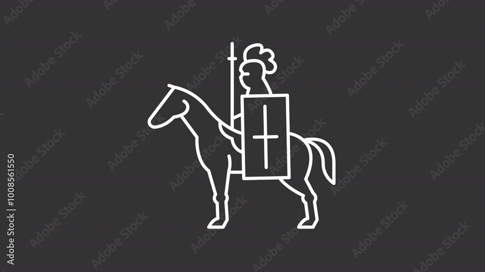 Animated knight white icon. Medieval warrior horseback line animation ...