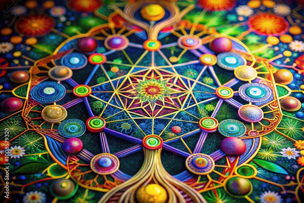 Intricate Kabbalah Tree of Life Design with Symbolic Paths and Sefirot ...