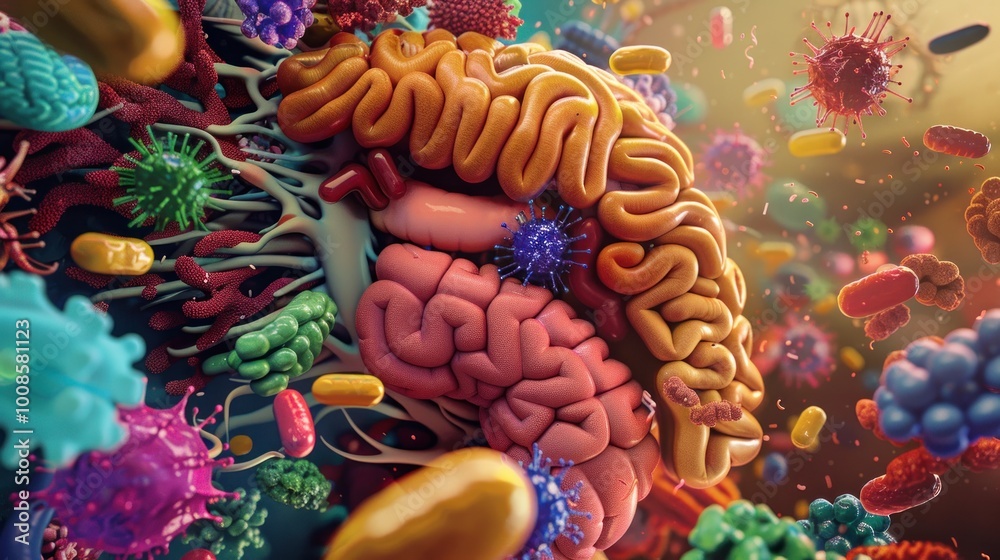 A digestive system illustration showing the balance of good and bad ...