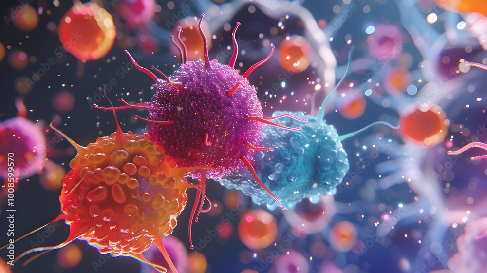 Microscopic View Immune System, Valiant, Fight Cancer Cells,A ...