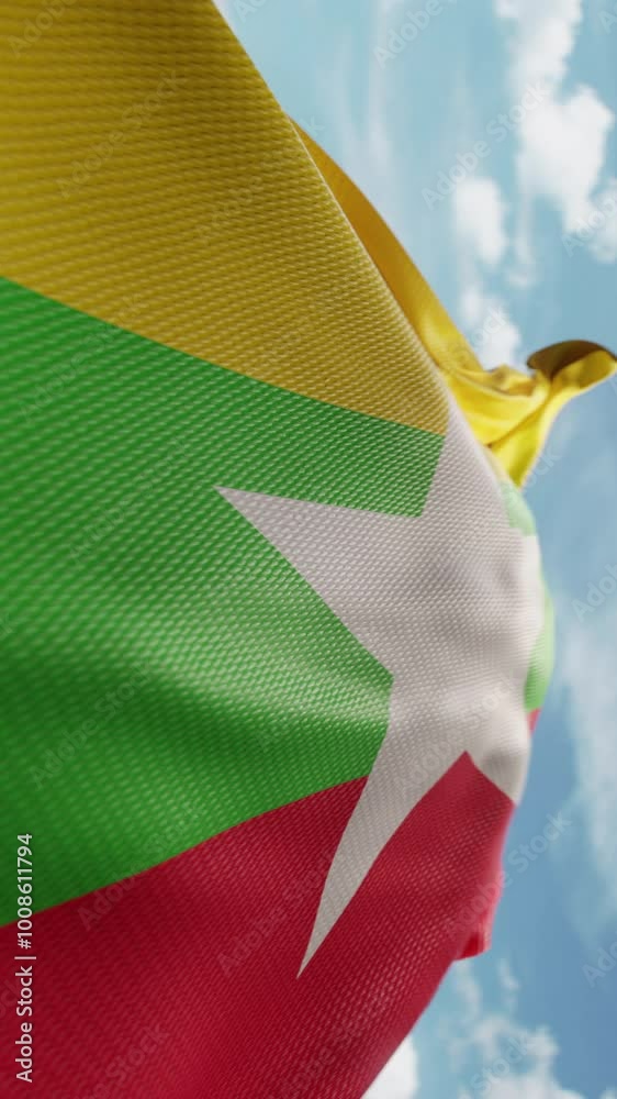 Wavy flag of Myanmar blowing in the wind in slow motion. Waving ...