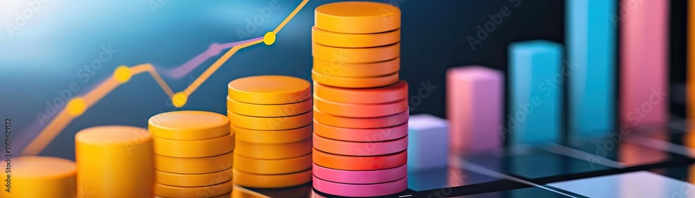 Colorful coins and financial graphs represent growth and investment ...